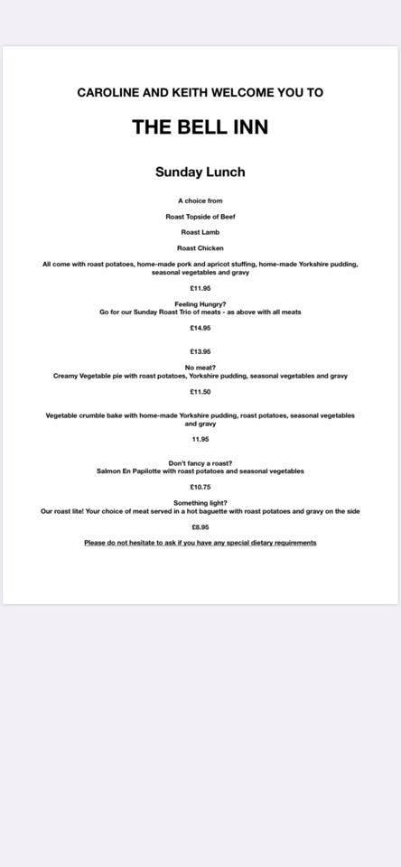 Menu at The Bell Inn pub & bar, Coggeshall