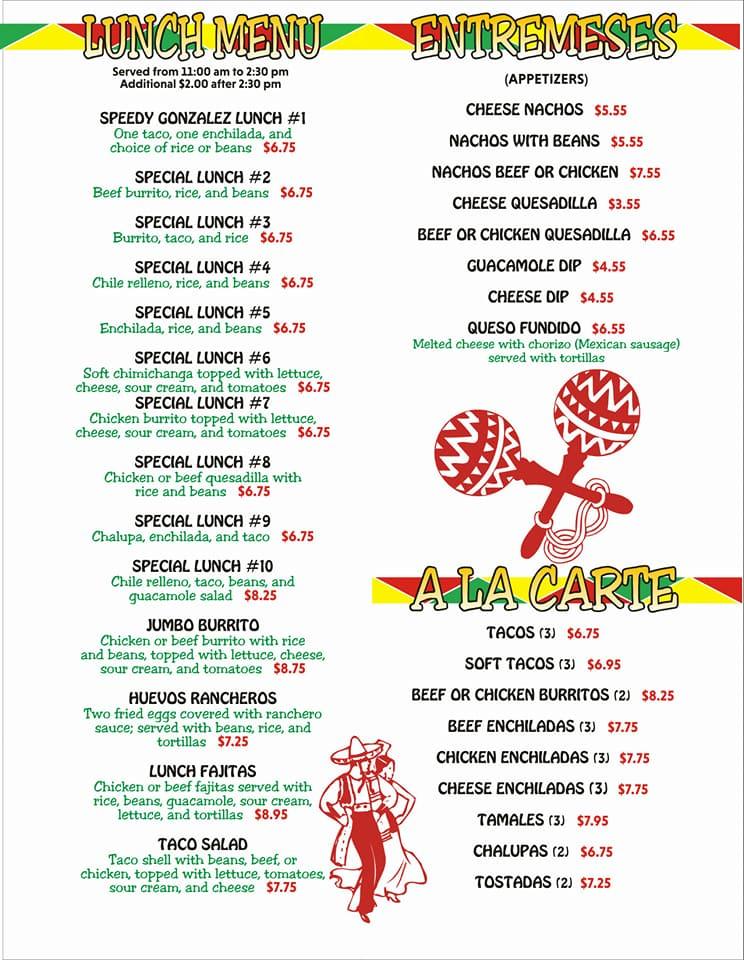 Menu at El Canelo Restaurant, Oakland