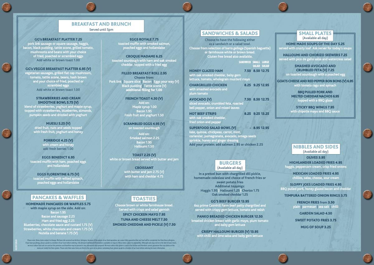 Menu at GG’s Coffee Shop & Sports Lounge cafe, Irvine