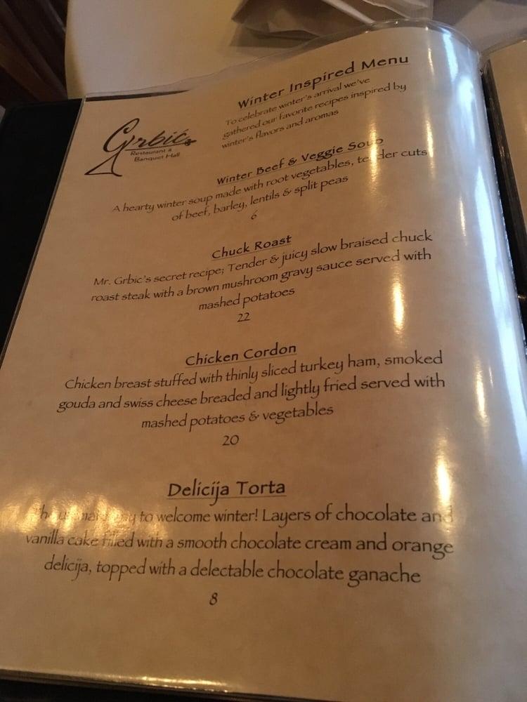 Menu at Grbic Private Events restaurant, St. Louis