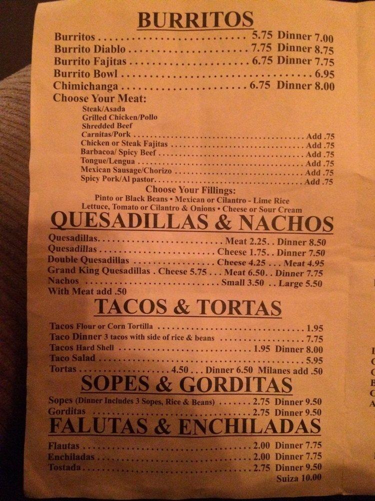 Menu at Habanero Mexican Grill restaurant, Beecher
