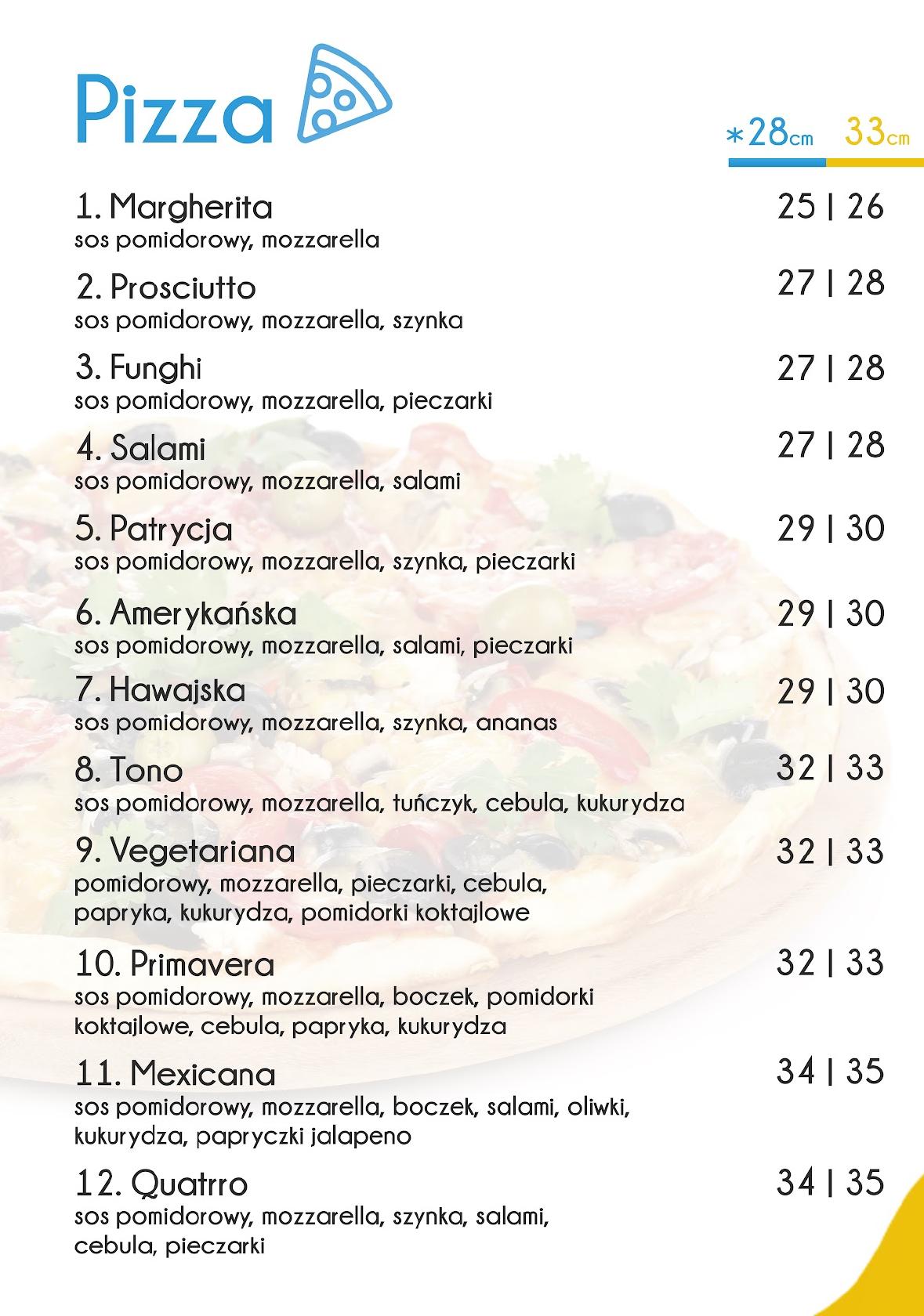 Menu at Pizza U Patrycji restaurant, Ustronie Morskie, Polna 3