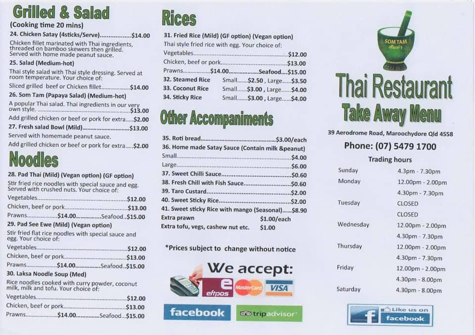 Menu at Som Tam Thai Restaurant, Maroochydore