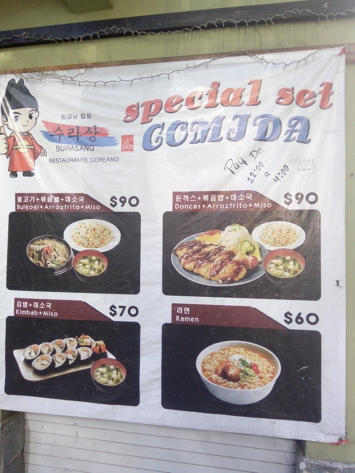 Carta de Surasang Restaurante Coreano, Ciudad López Mateos