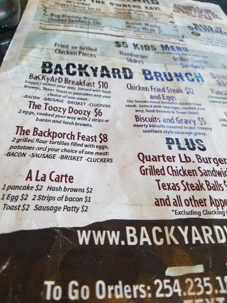 Carta de The Backyard Bar Stage and Grill, Waco