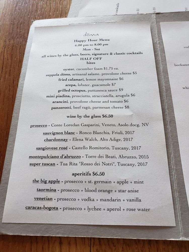 Menu at dōma restaurant, Miami