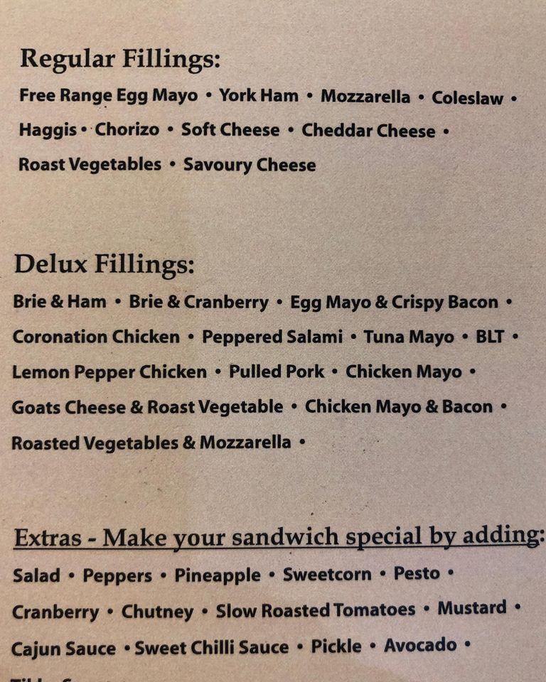 Menu at Cisco's Cafe, Stirling