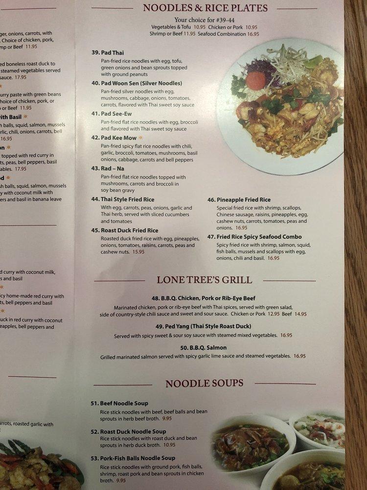 Menu at Lone Tree Thai Cuisine restaurant, Brentwood