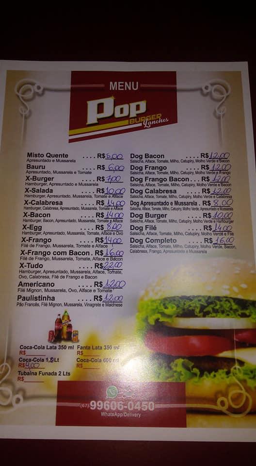 Carta de cafetería Pop Burger Hamburgueria e Delivery, Dourados