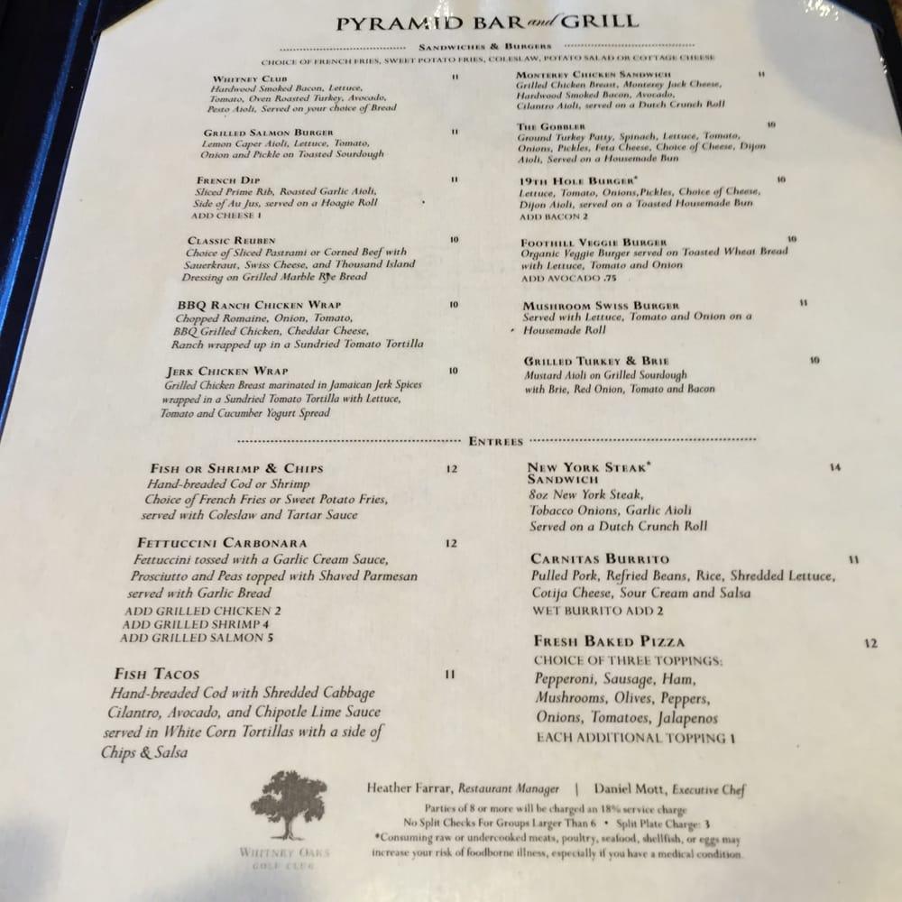 Menu at Whitney Oaks Golf Club, Rocklin