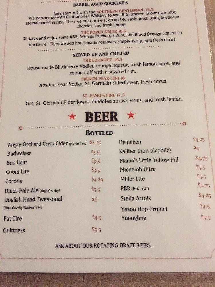 Menu at 1885 Grill restaurant, Chattanooga, St Elmo Ave