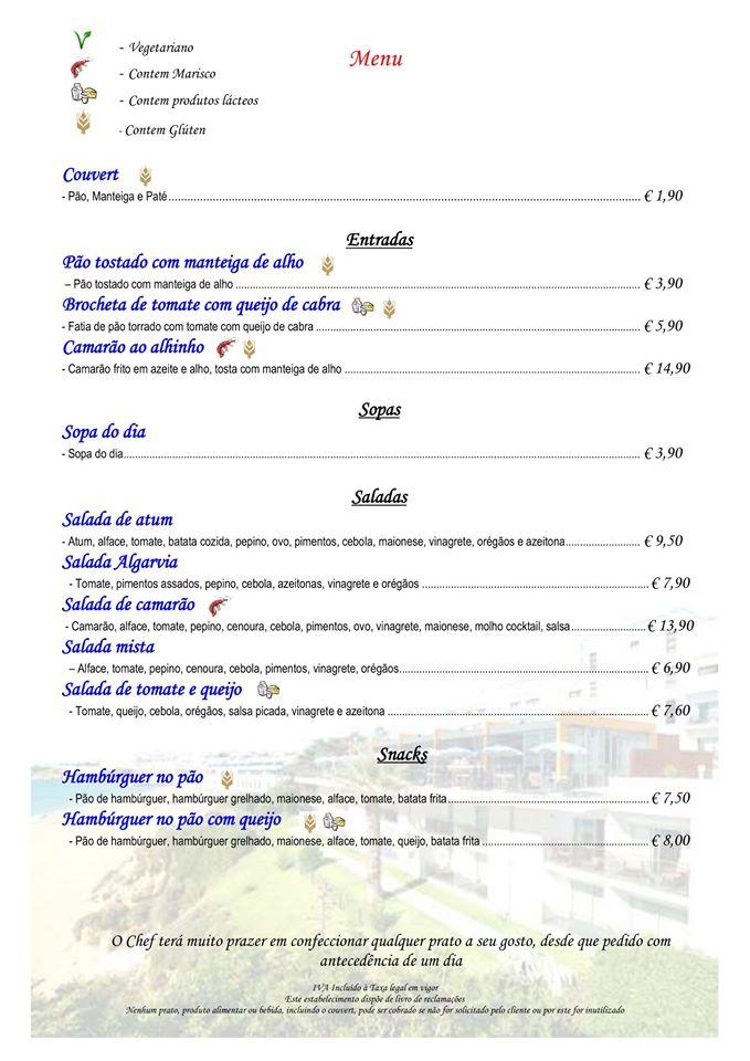 Menu em Restaurante @ Alisios Terraço, Albufeira