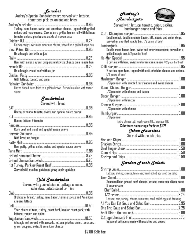 Menu at Audrey's Restaurant, Newport, U.S. Rte 2