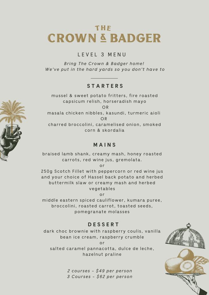 Menu at Crown & Badger restaurant, Tauranga