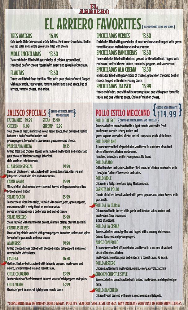 Menu at El Arriero restaurant, Medford, W Main St