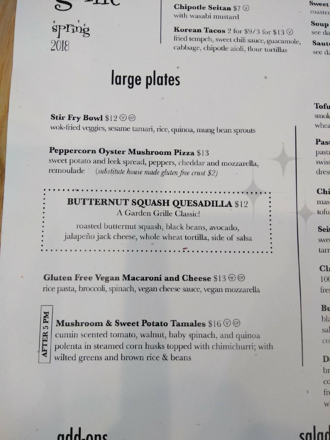 Menu at Garden Grille restaurant, Pawtucket, 727 East Ave