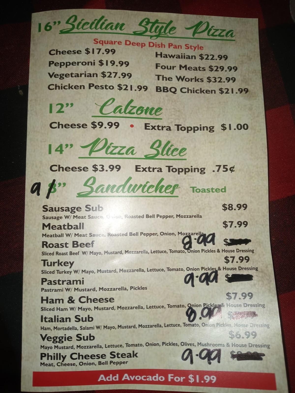 Menu at Janos Pizza pizzeria, Alpine