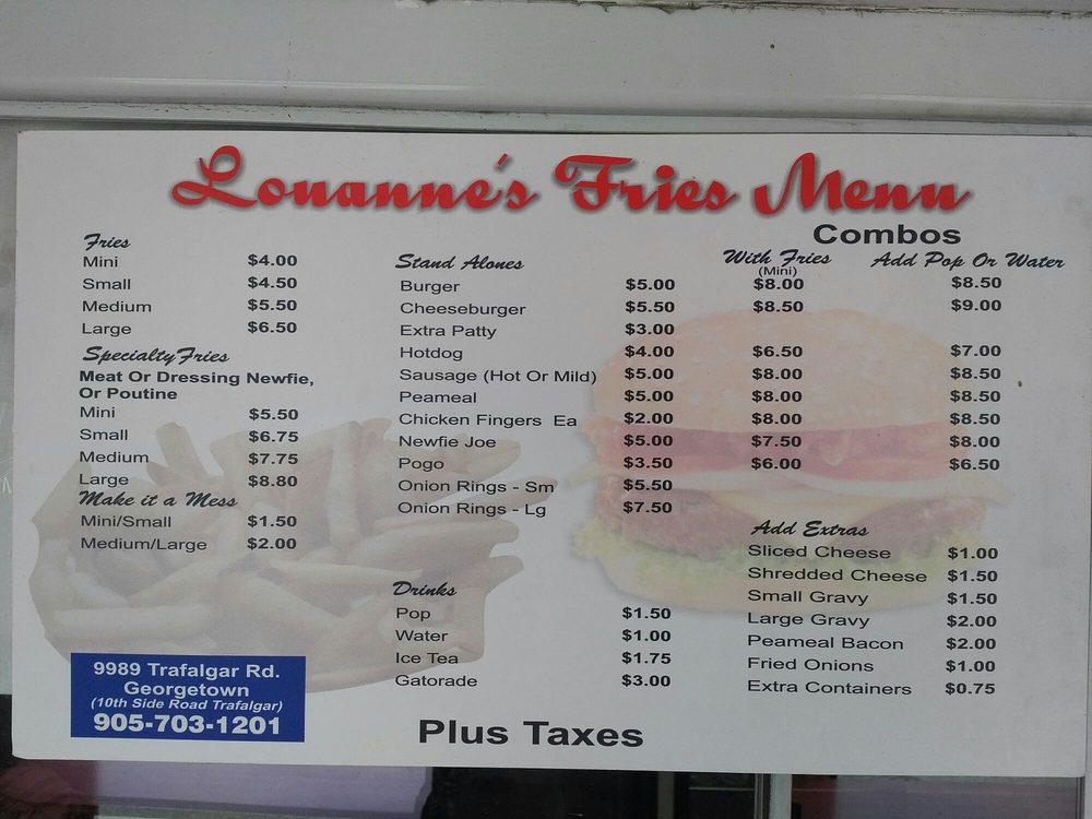 Menu at Louanne's Fries restaurant, Halton Hills