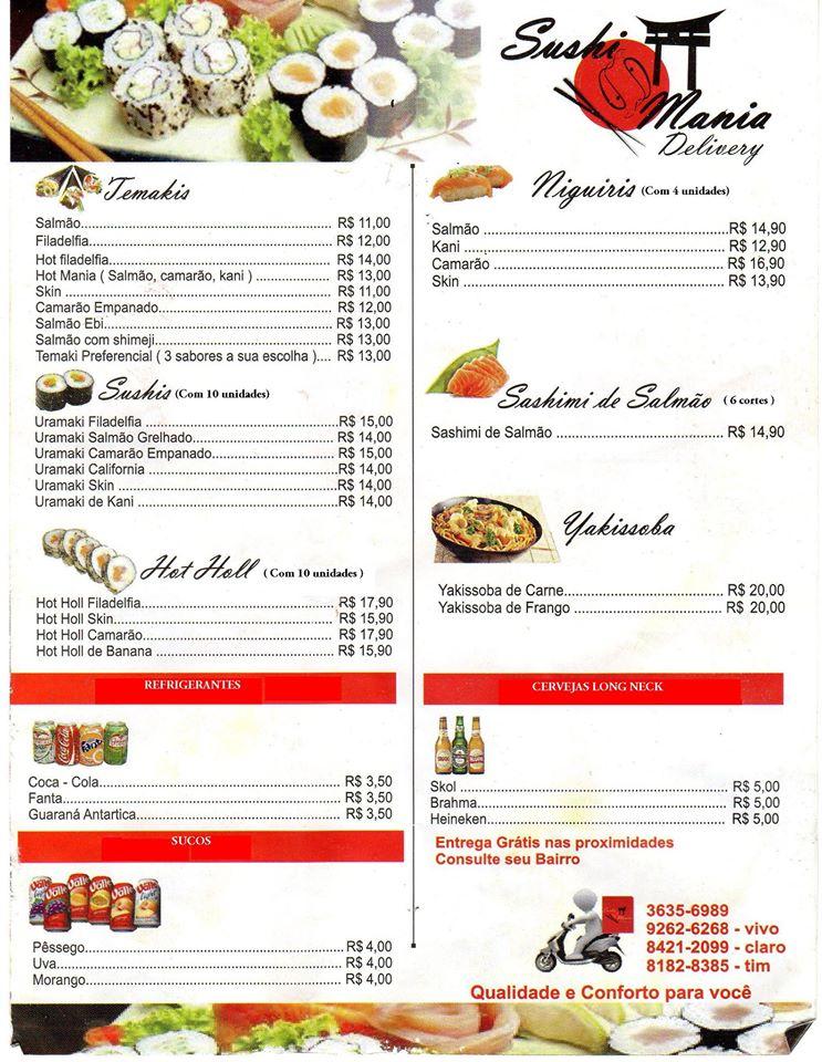 Menu em Sushi Mania Delivery - Manaus/AM restaurante, Manaus