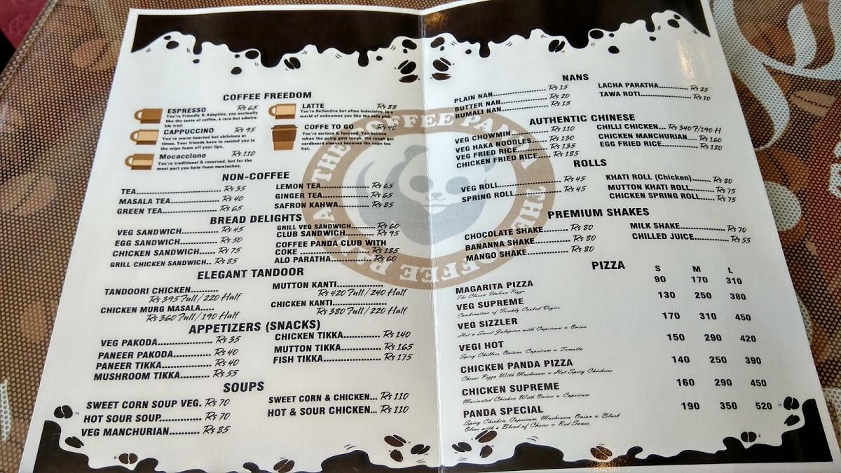 Menu at The Coffee Panda, India, Bumzo Mattan anantnag Jammu and Kashmir