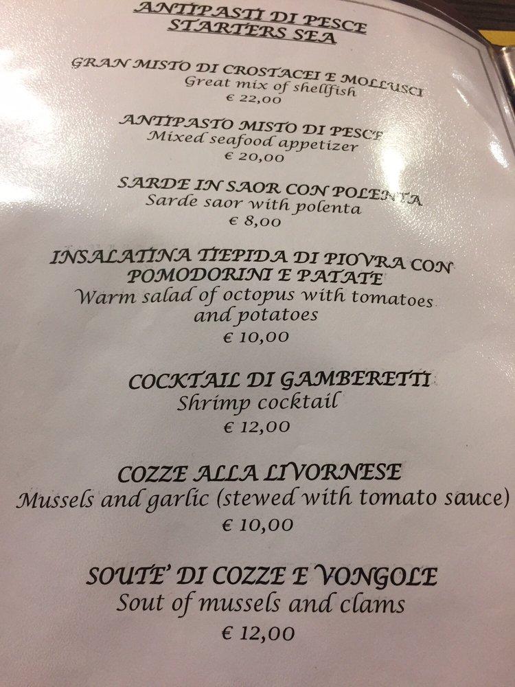 Menu at Trattoria Alle Lance pizzeria, Venice