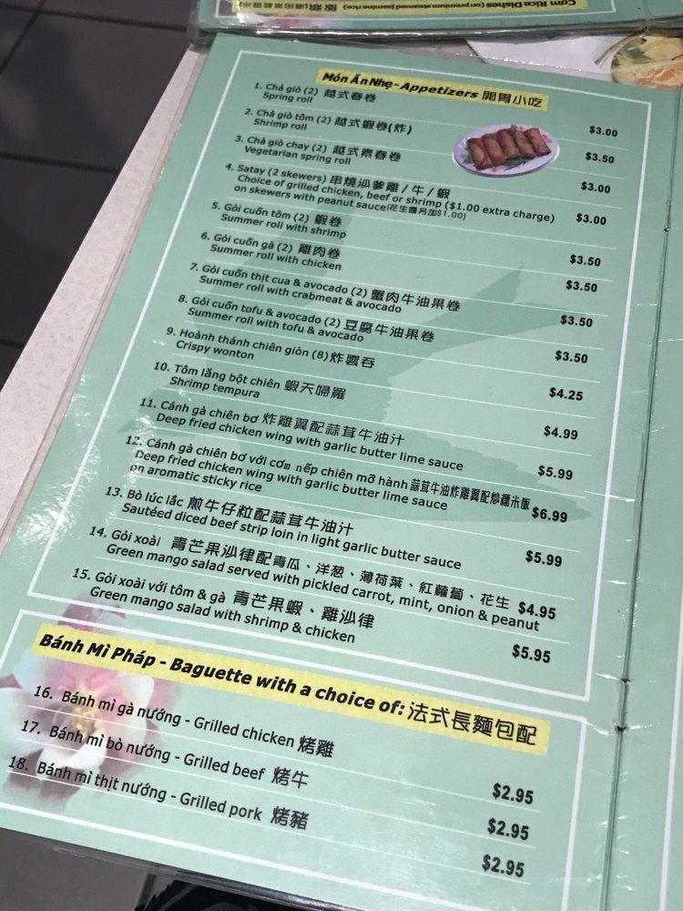 Menu at Bach Yen Vietnamese Cuisine restaurant, Toronto