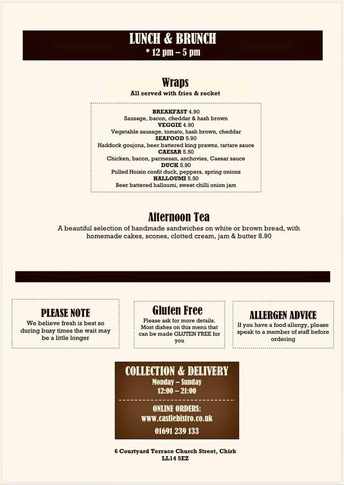 Menu at Castle Bistro, Tearoom & Wine Bar, Chirk