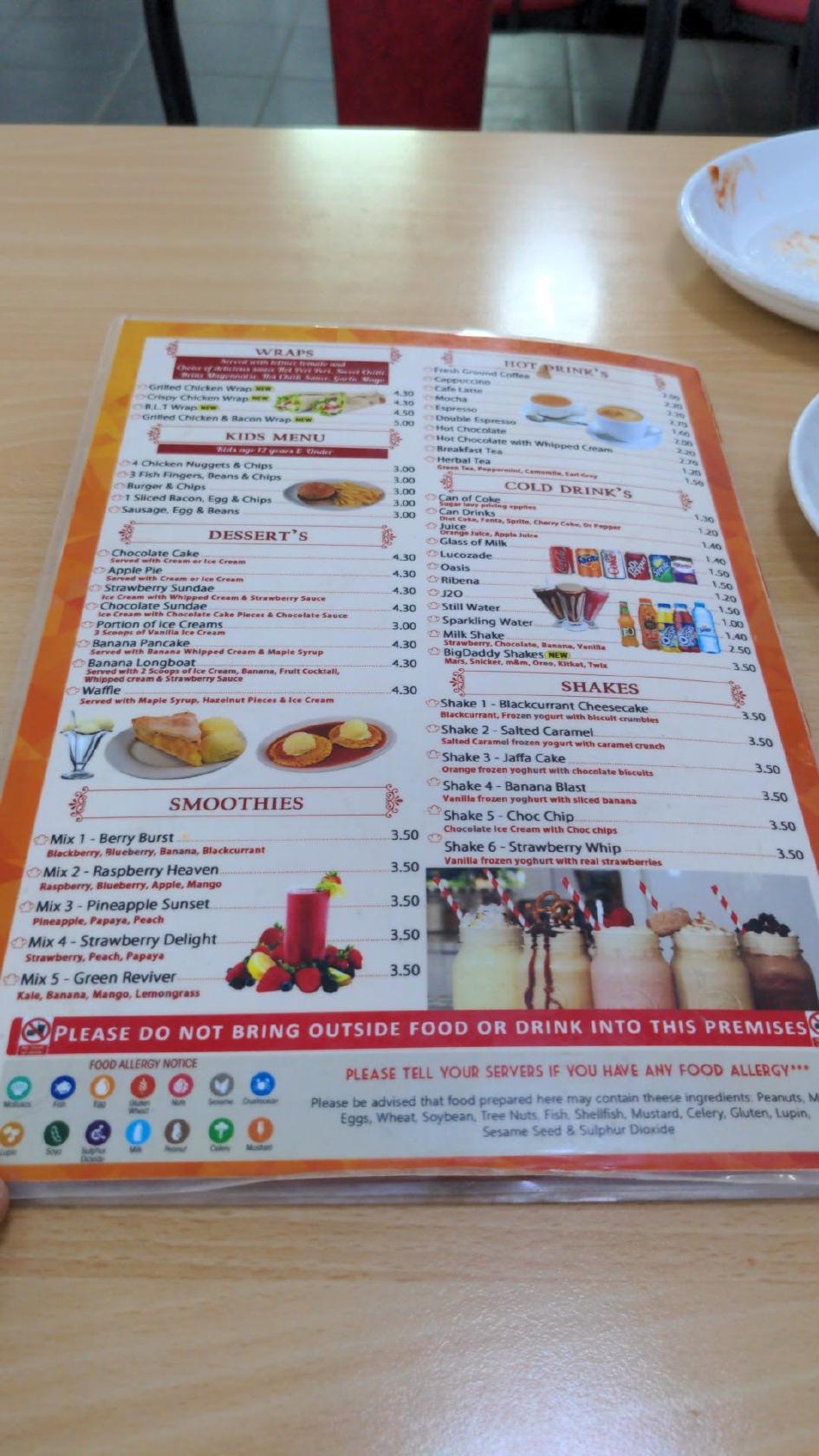 Menu at Hunt's Cafe, Chessington, chessington Business Centre