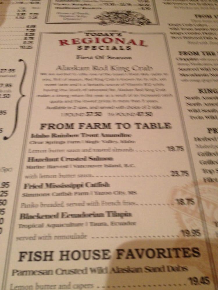 Menu at King's Fish House restaurant, Tempe