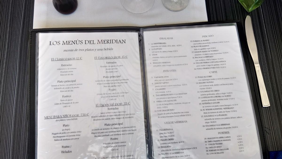 Menu at Meridian restaurant, Altea