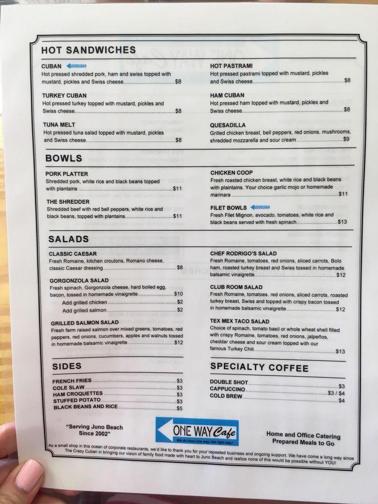 Menu at One Way Cafe, North Palm Beach