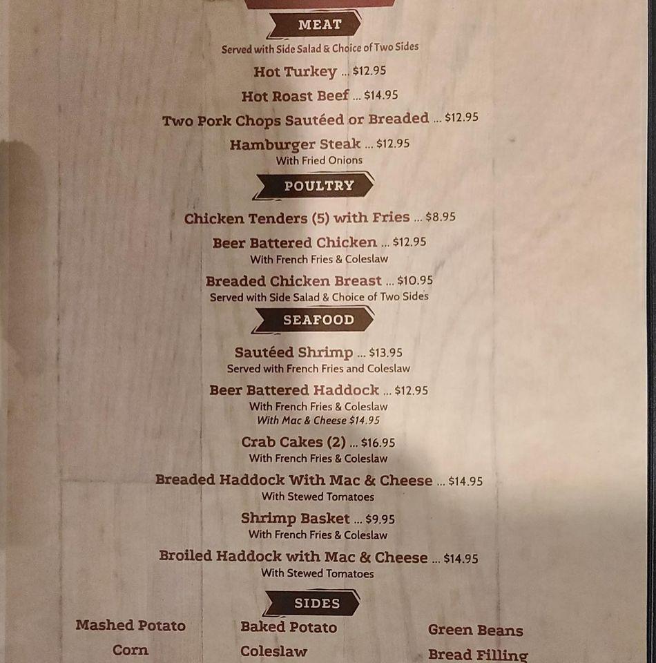 Menu at The Stadium restaurant, Pottsville