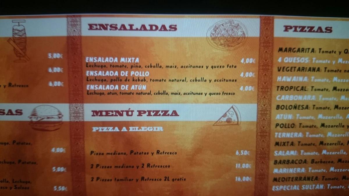 Menu at Sultan Kebab Pizzeria حلال, Seville