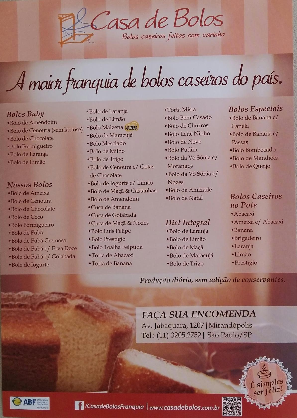 Menu em Casa de Bolos sobremesas, São Paulo, Av. Jabaquara