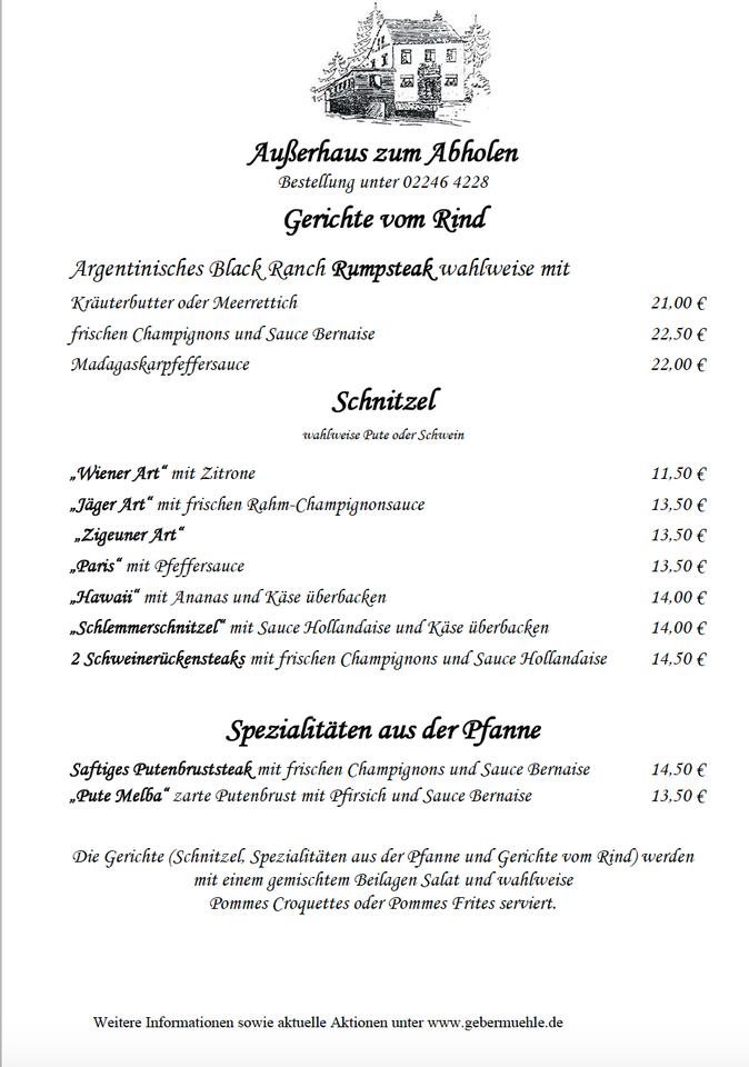 Speisekarte von Gebermühle restaurant, Lohmar