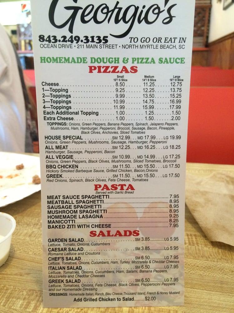 Menu at Georgio's Famous Pizza pizzeria, North Myrtle Beach, 211 Main St