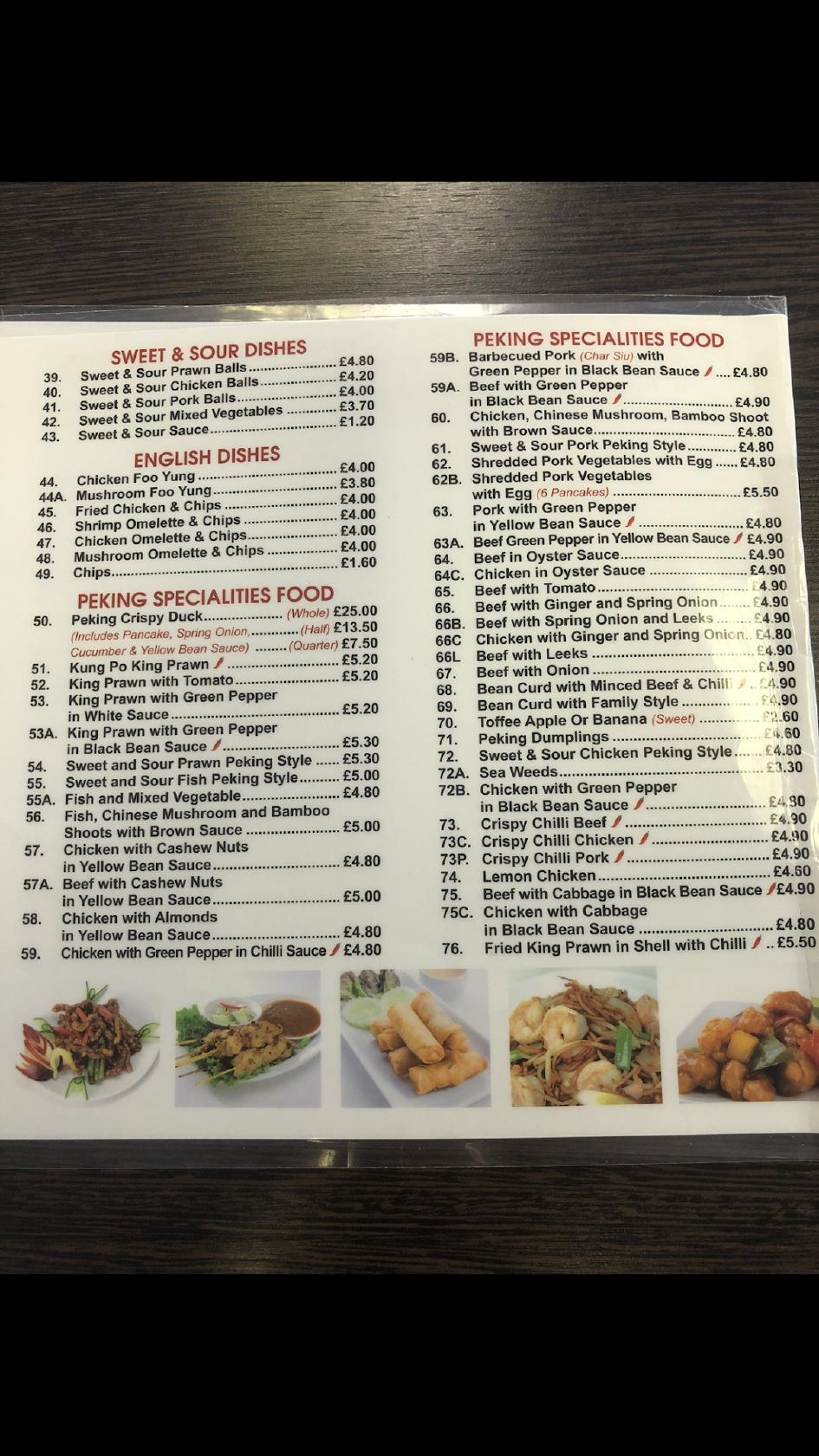 Menu at Man Hong fast food, Edgware