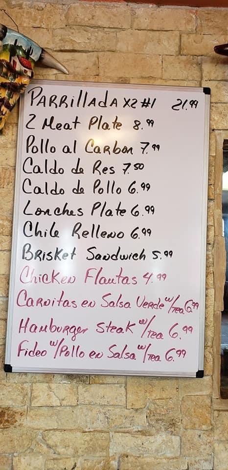 Menu at Los Norteños restaurant, Harlingen
