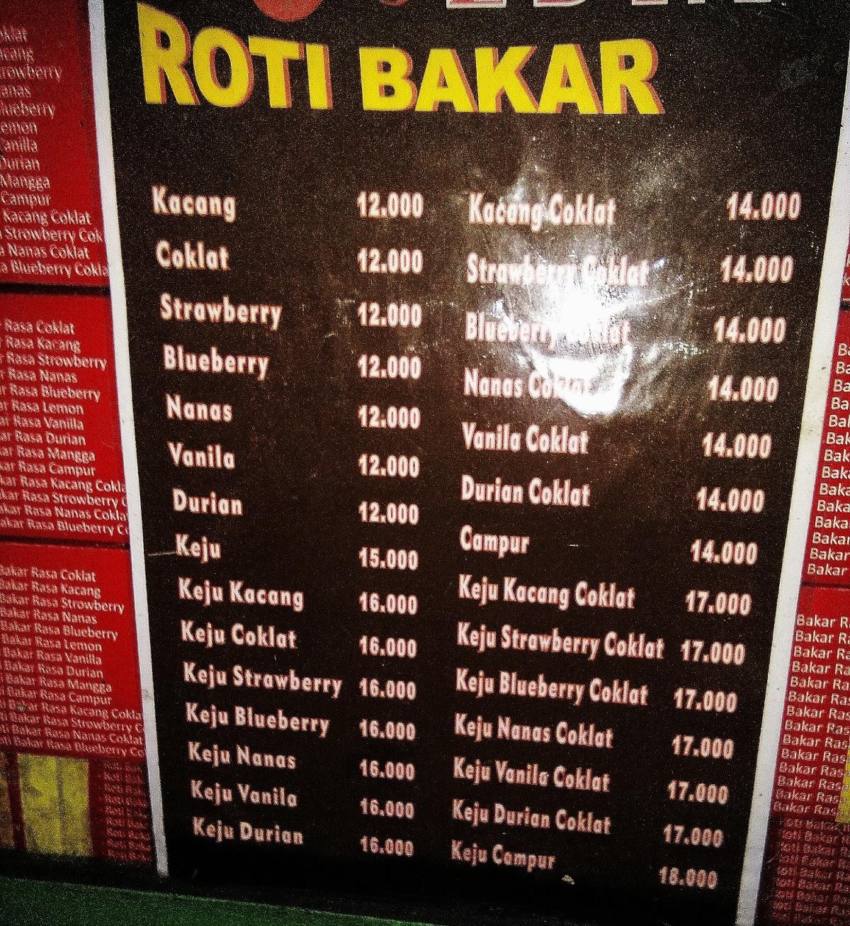 Menu at Roti bakar haruman, Bandung