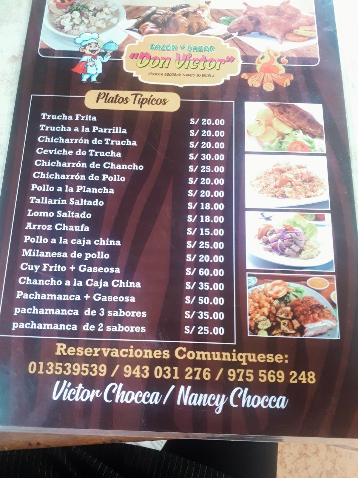 Menu at Sazón y sabor "Don Victor" restaurant, Cocachacra