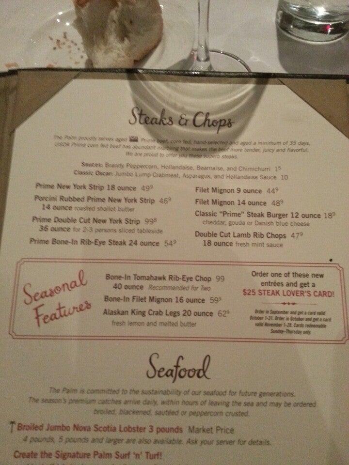 Menu at The Palm - Atlantic City steakhouse, Atlantic City, Pacific Ave ...