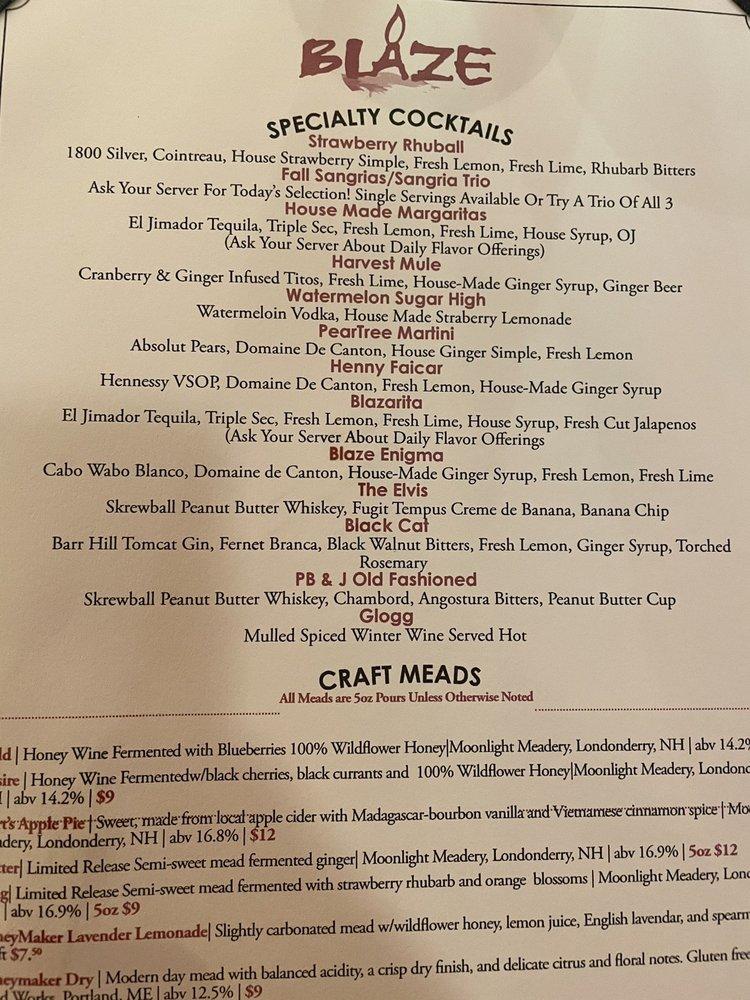 Menu at Blaze Bangor pub & bar, Bangor