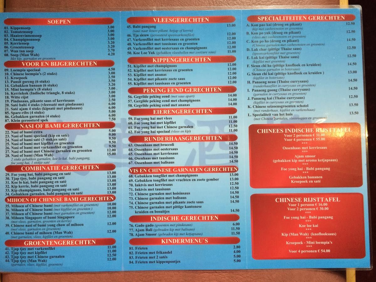 Menu at Man Wah, Hamont-Achel