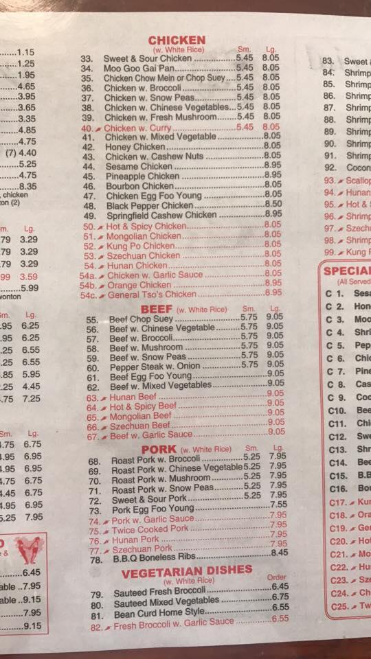 Menu at New China restaurant, Windsor