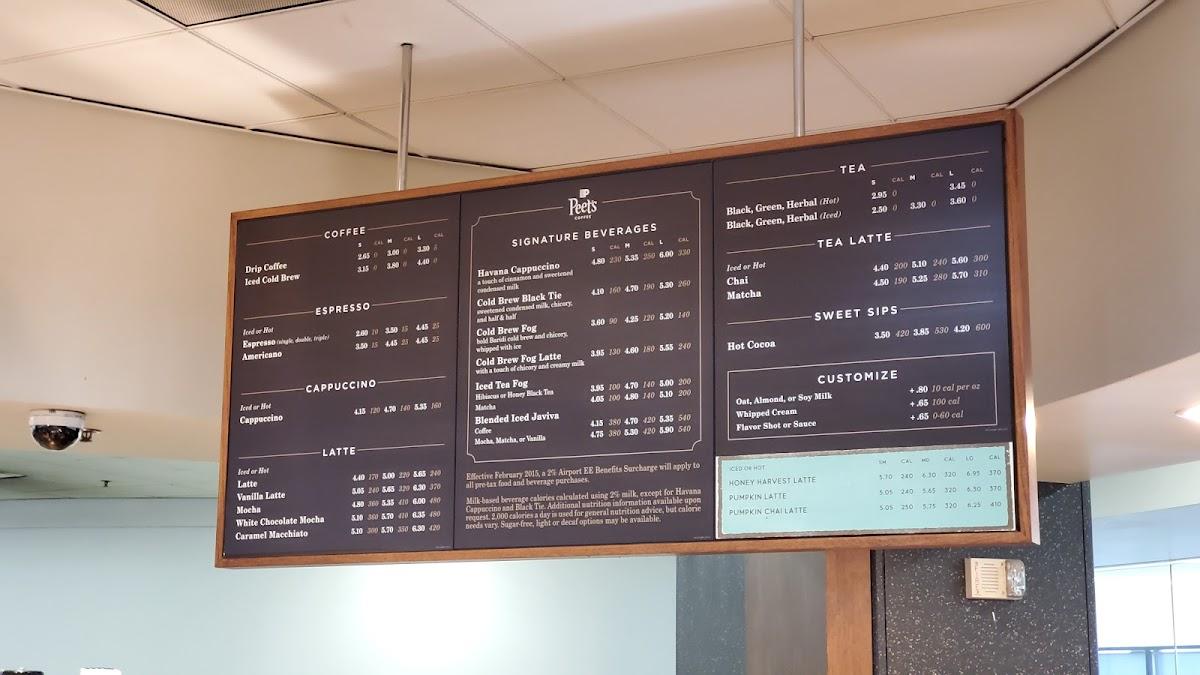 Menu at Peet's Coffee & Tea cafe, South San Francisco, Terminal 3 ...