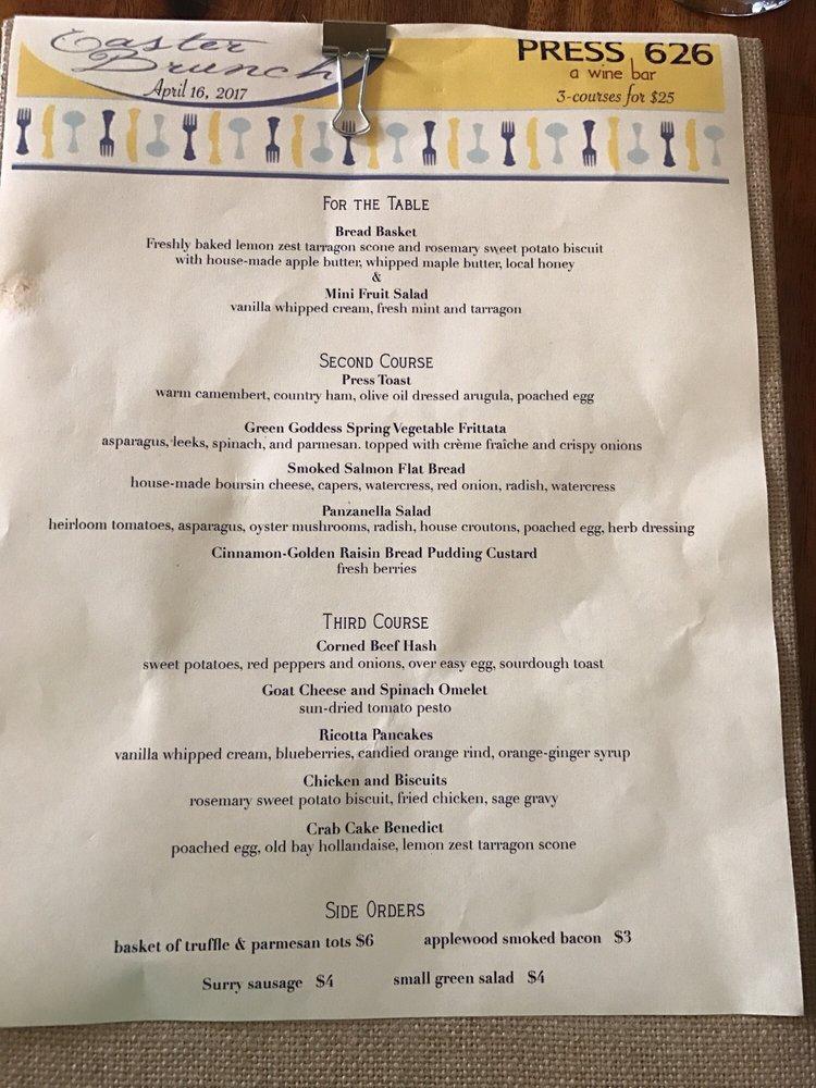 Menu at Press 626 Wine Bar, Norfolk