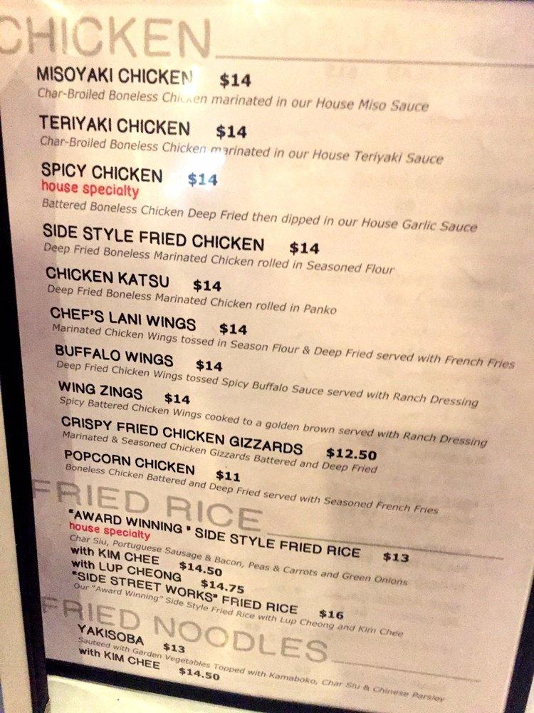 Menu at Side Street Inn pub & bar, Honolulu, Hopaka St