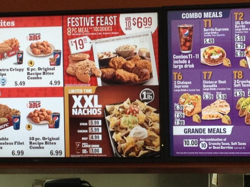 Menu at Taco Bell fast food, Sun City, Grand Ave