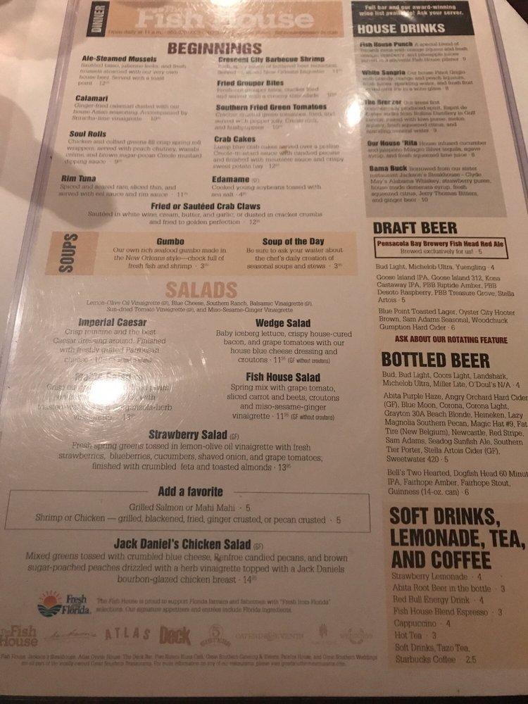 Menu at The Fish House pub & bar, Pensacola