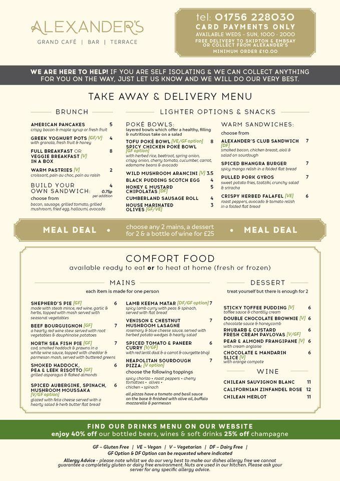Menu at Alexander's Grand Café, Bar & Terrace, Skipton